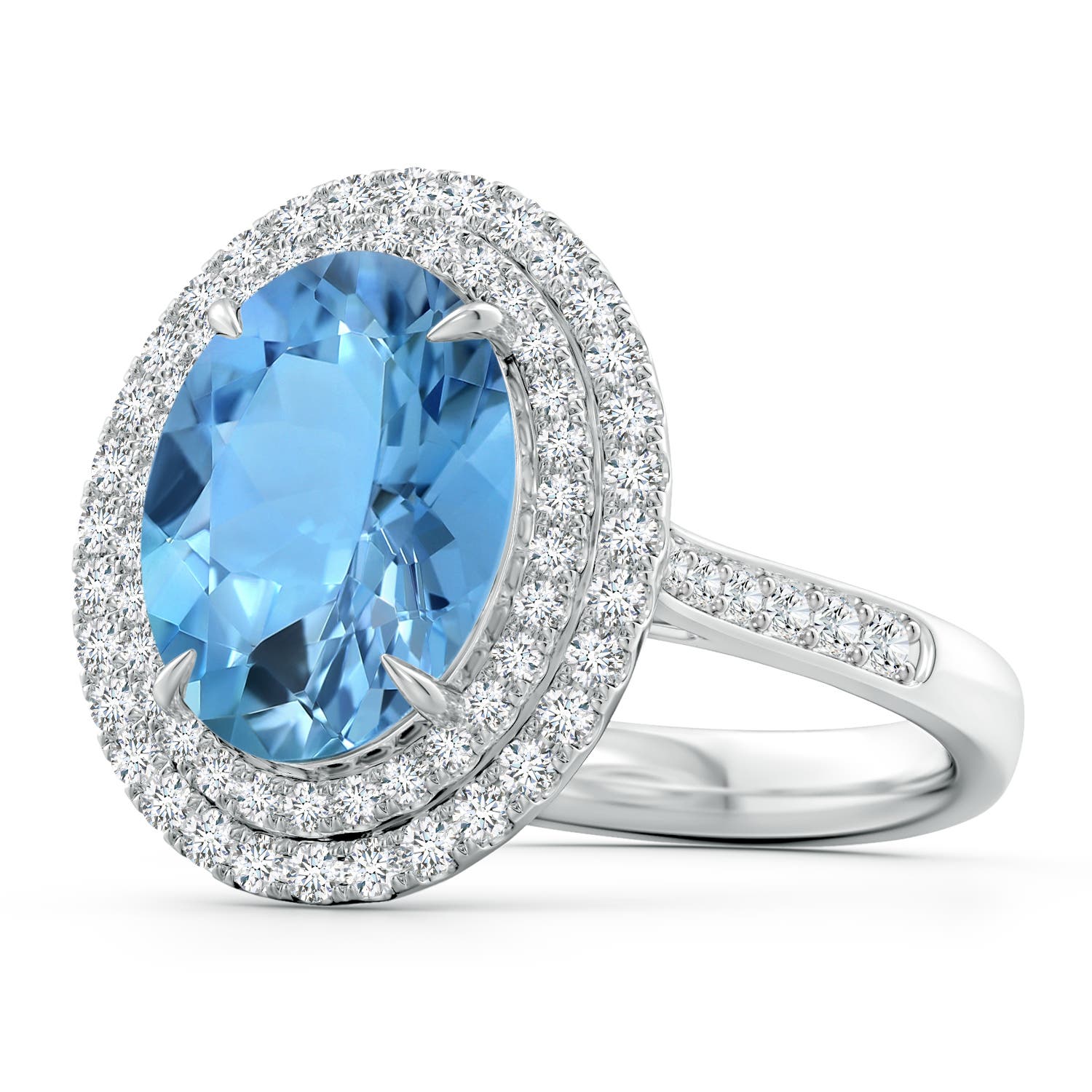GIA Certified Oval Aquamarine Ring With Double Halo 3 8 CT TW Angara UK