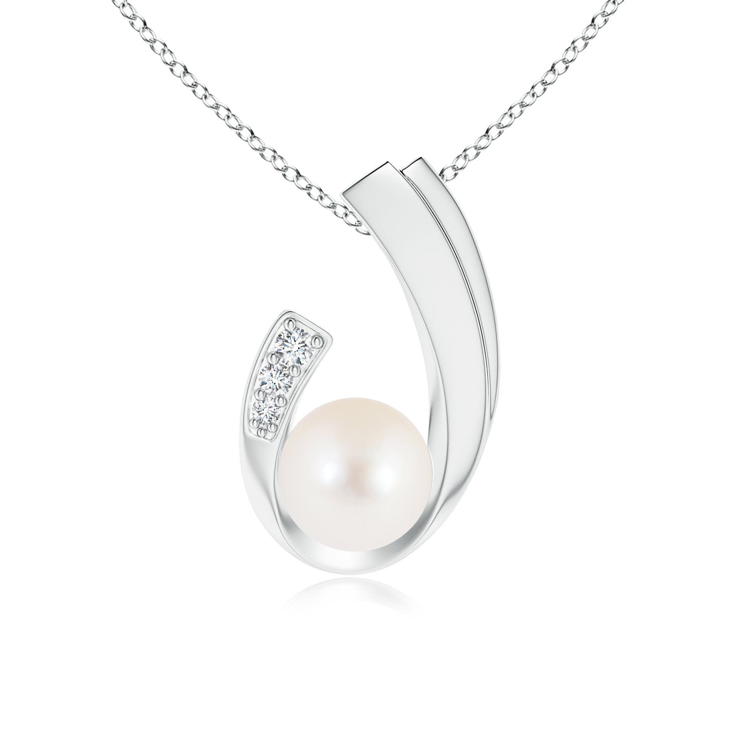 Freshwater Cultured Pearl J Shaped Pendant With Diamond Angara Uk