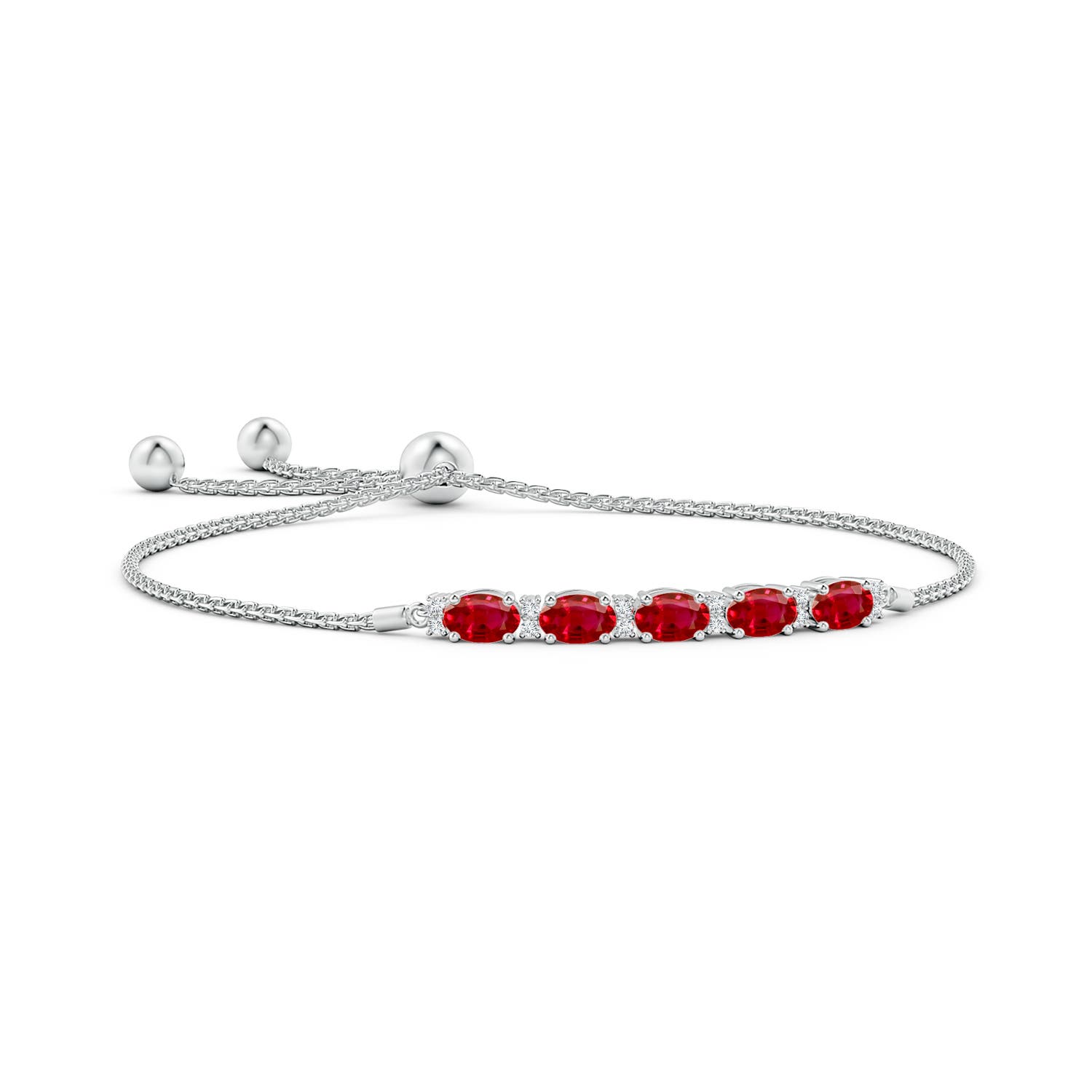 East-West Oval Ruby Bolo Bracelet with Diamonds | Angara