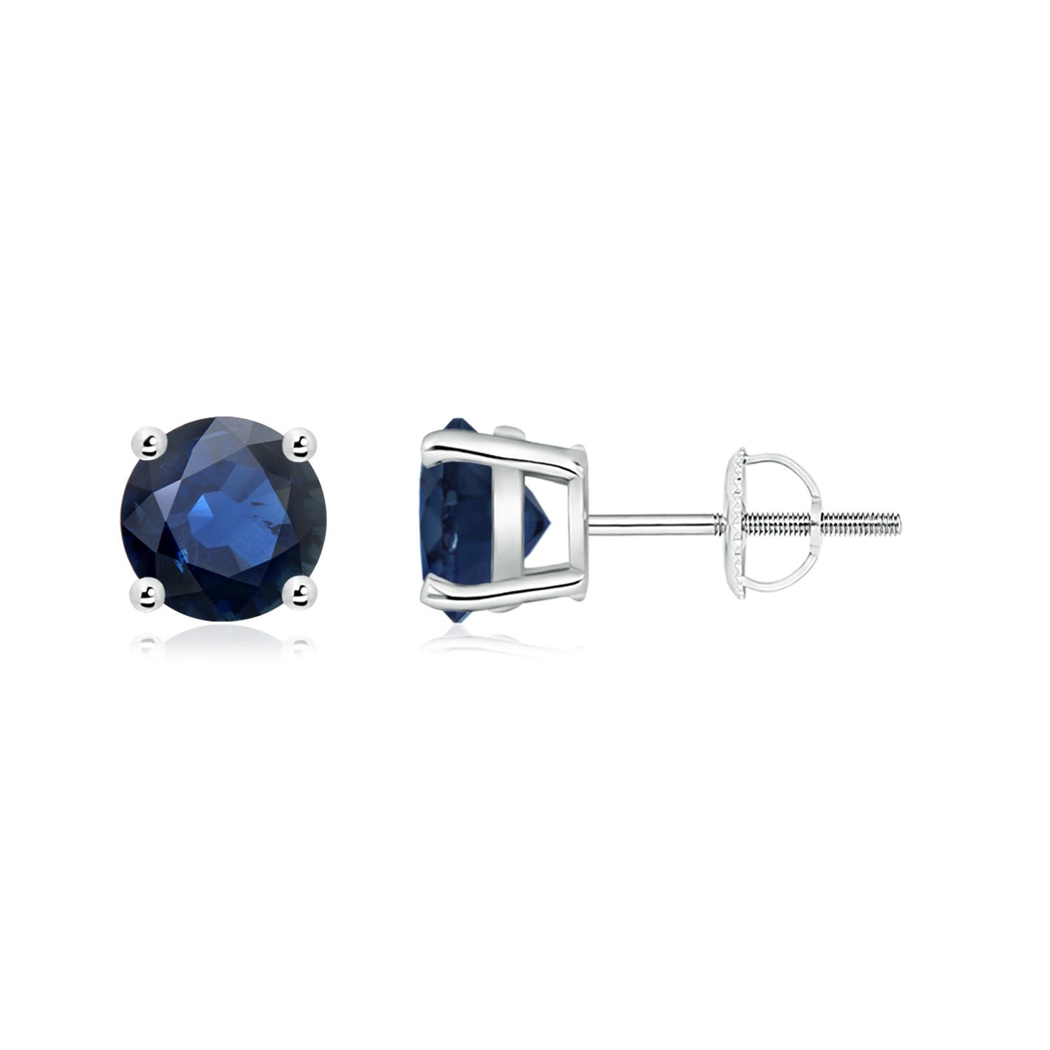 Blue Sapphire Round Solitaire Stud Earrings For Women in 14K Gold (AA ...