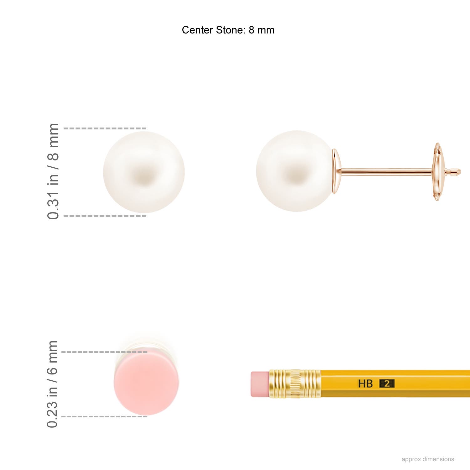 Freshwater Cultured Pearl Solitaire Stud Earrings in 14K Gold (Grade-AA, 8MM) | eBay