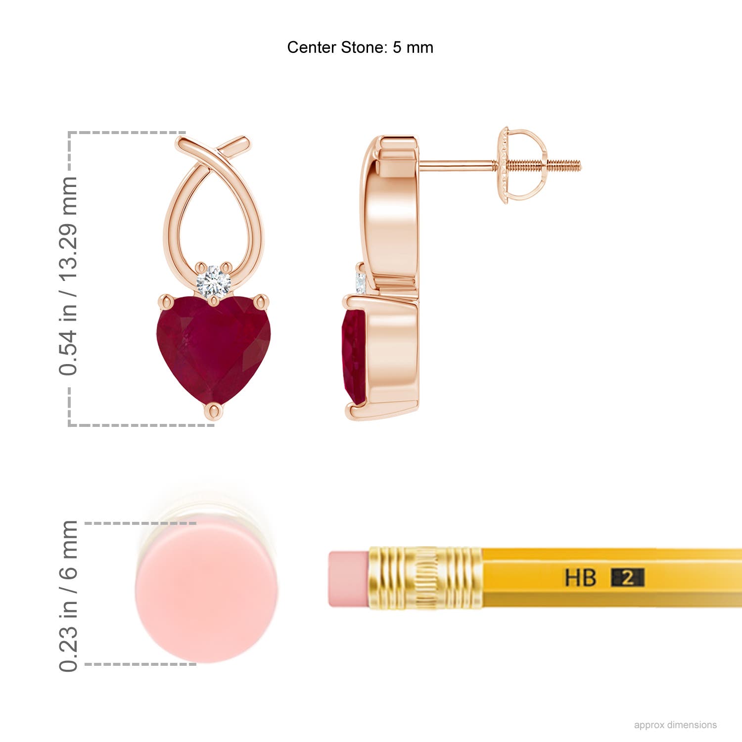 ANGARA Natural Ruby Heart Stud Earrings with Diamond in 14K Gold (Grade-A, 5mm) | eBay