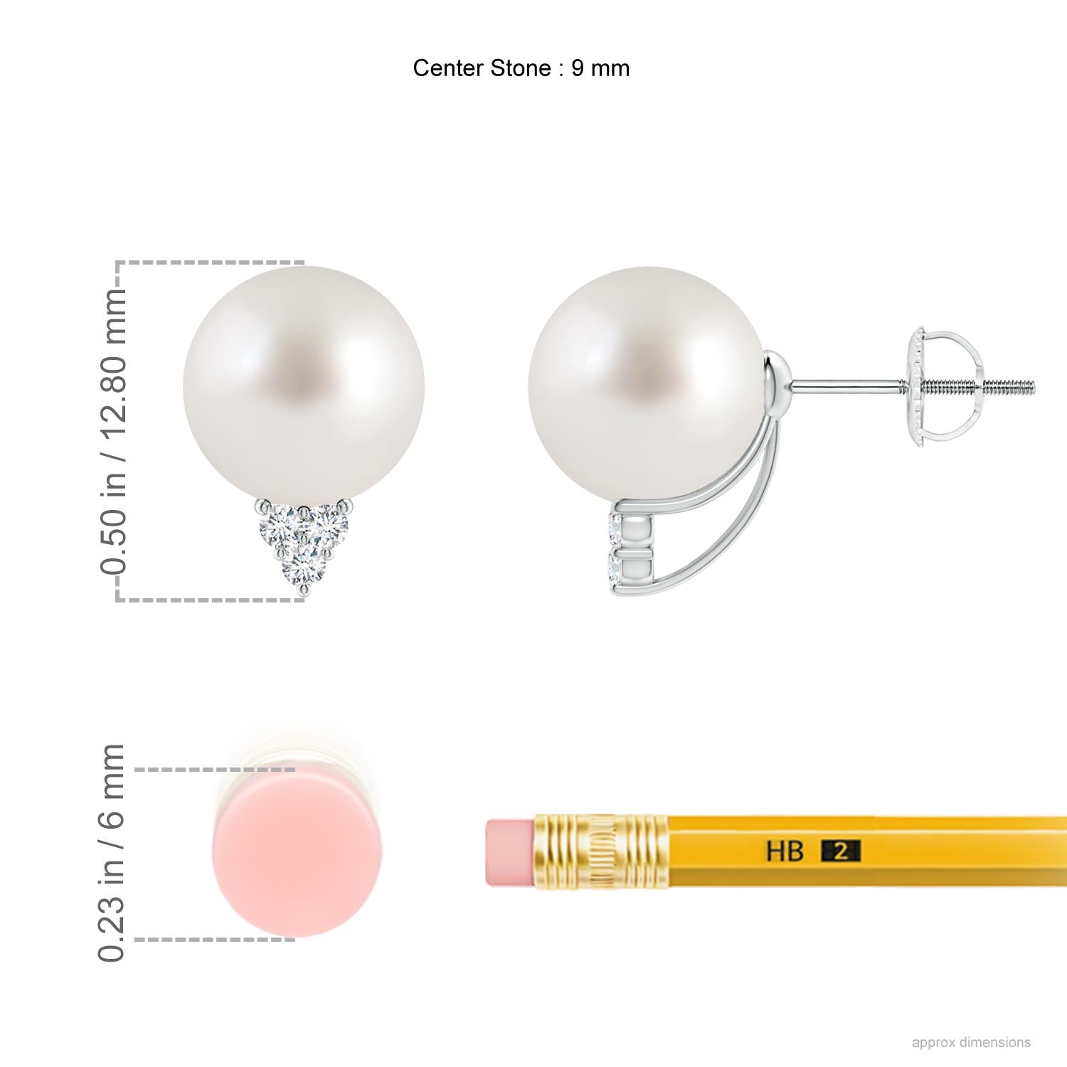 South Sea Cultured Pearl Solitaire Stud Earrings in 14K Gold (Grade-AAA , 9MM) | eBay