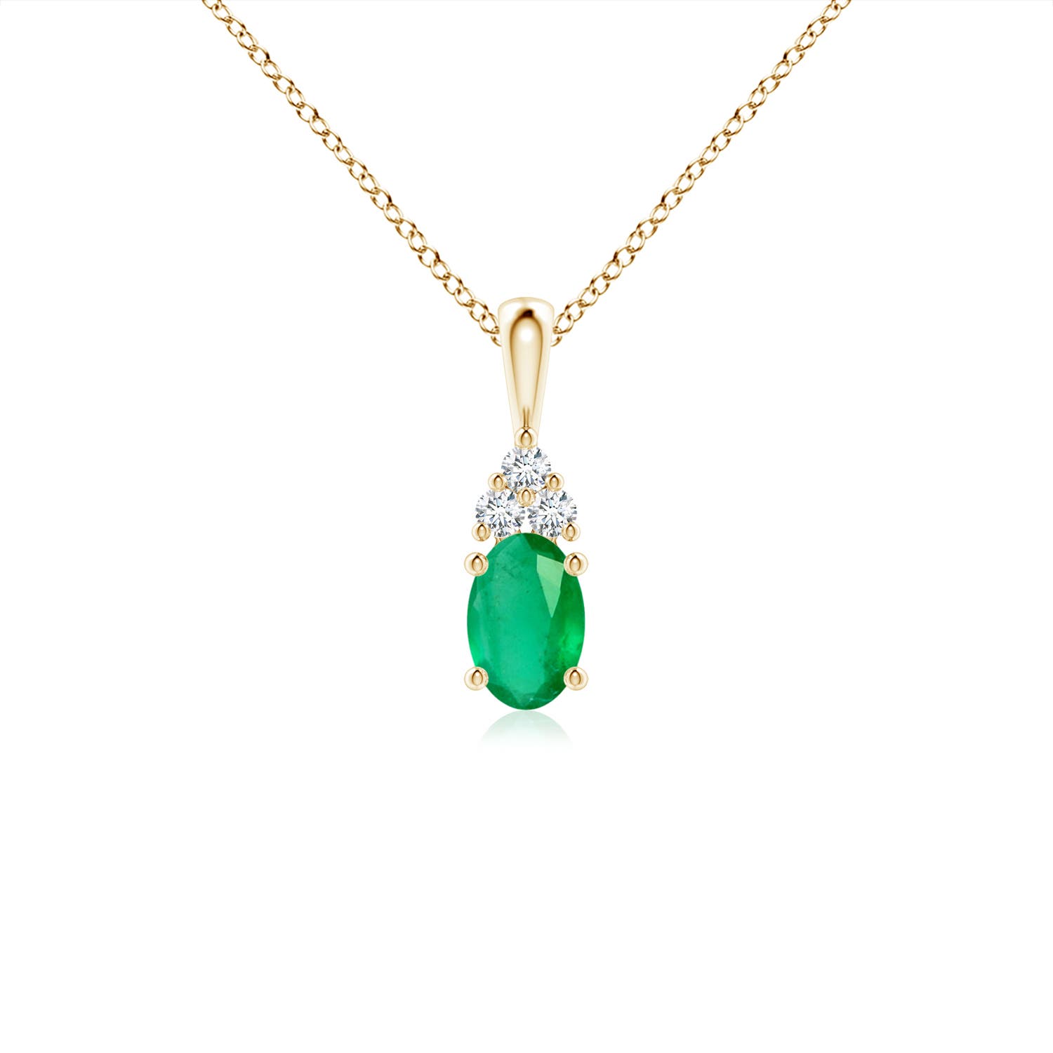 ANGARA Oval Emerald Solitaire Pendant with Trio Diamond in 14K Solid Gold | eBay