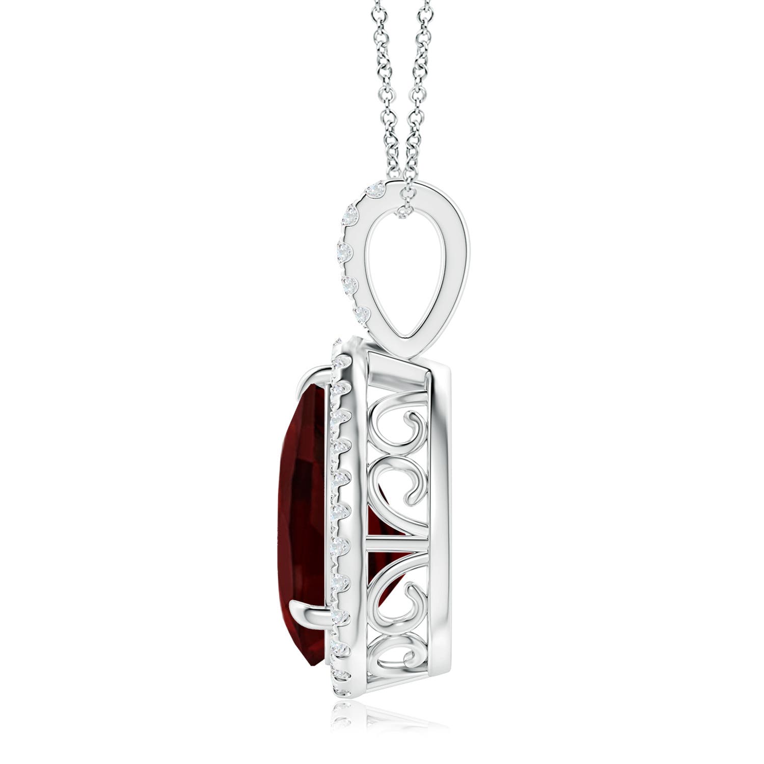 ANGARA 12x8MM Garnet Teardrop Pendant Necklace with Diamond Halo in 14K ...
