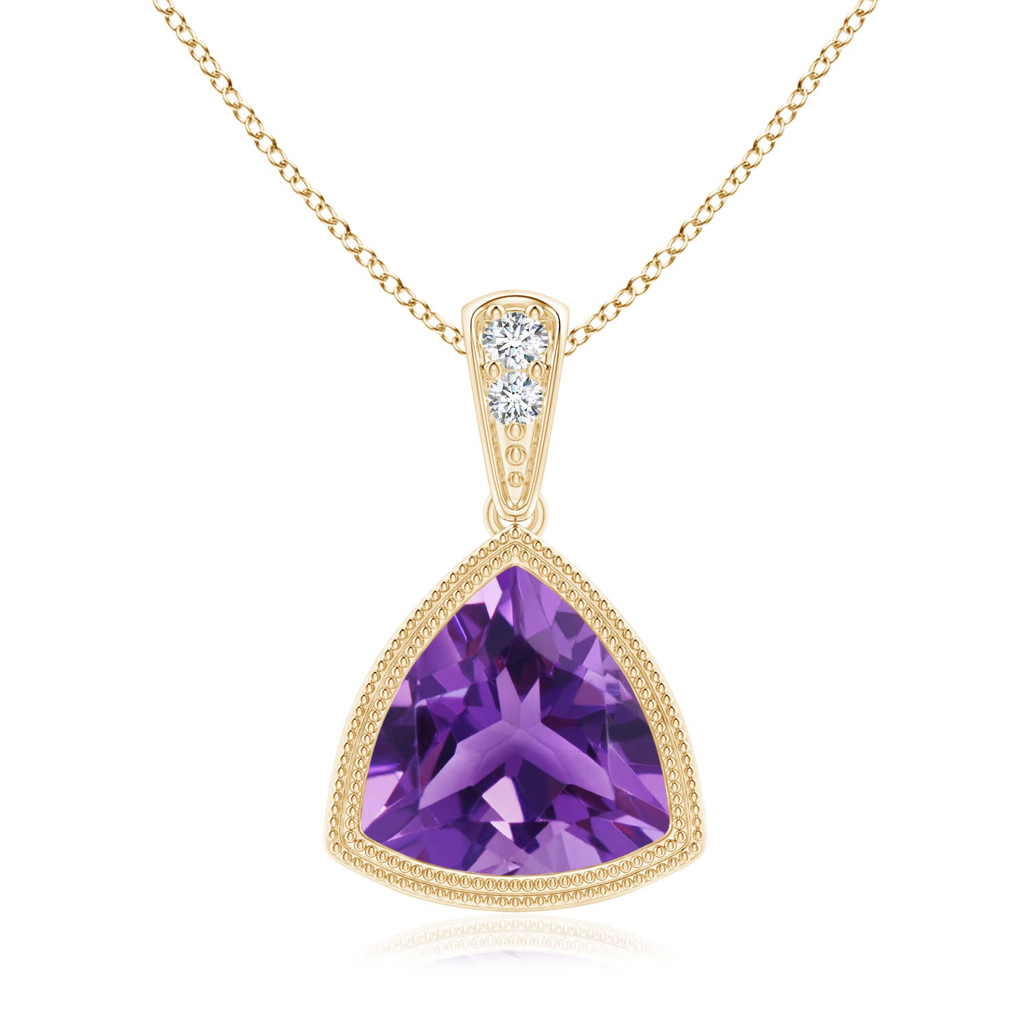 Bezel-Set Trillion Amethyst Pendant with Milgrain | Angara