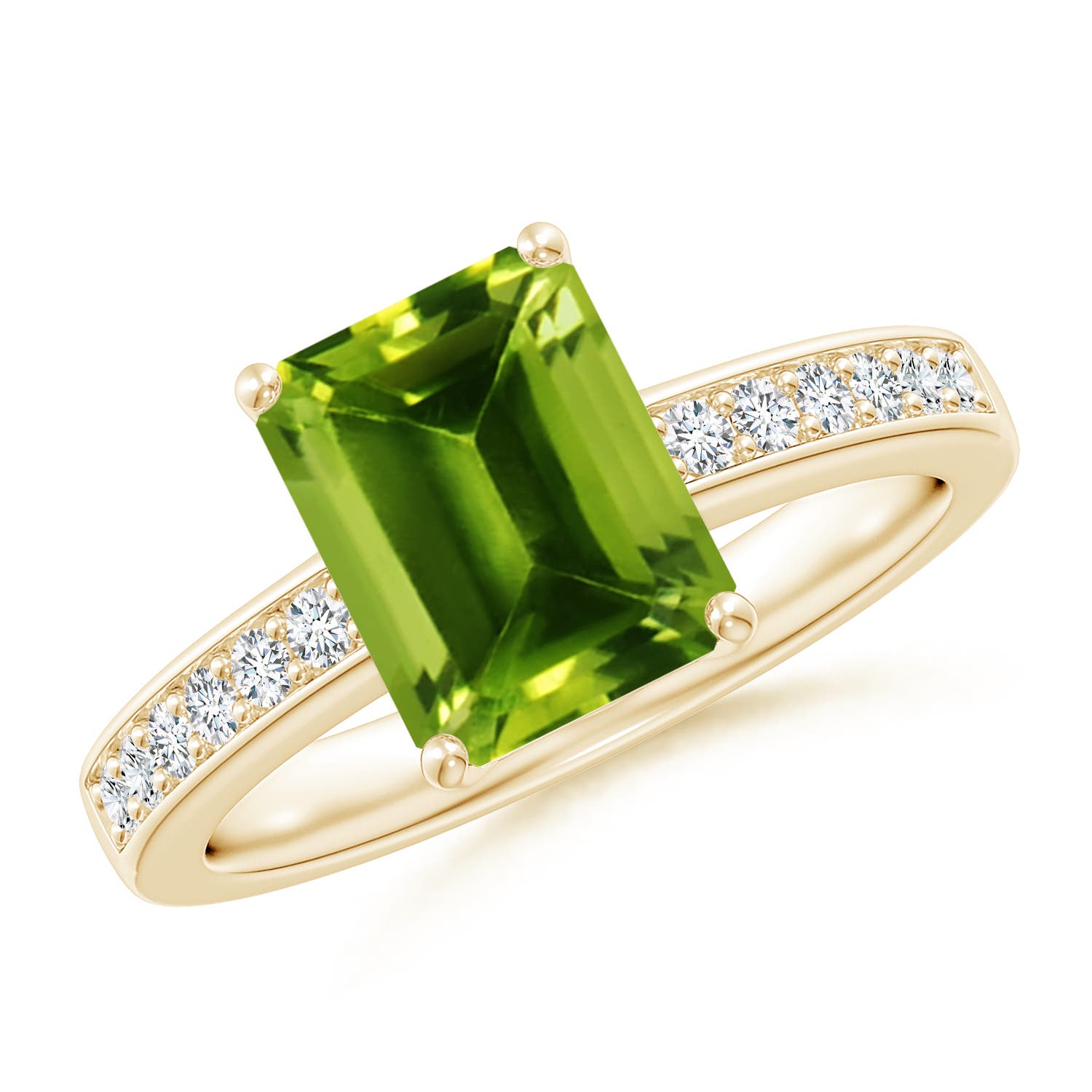ANGARA Octagonal Peridot Cocktail Ring with Diamonds for Women in 14K ...