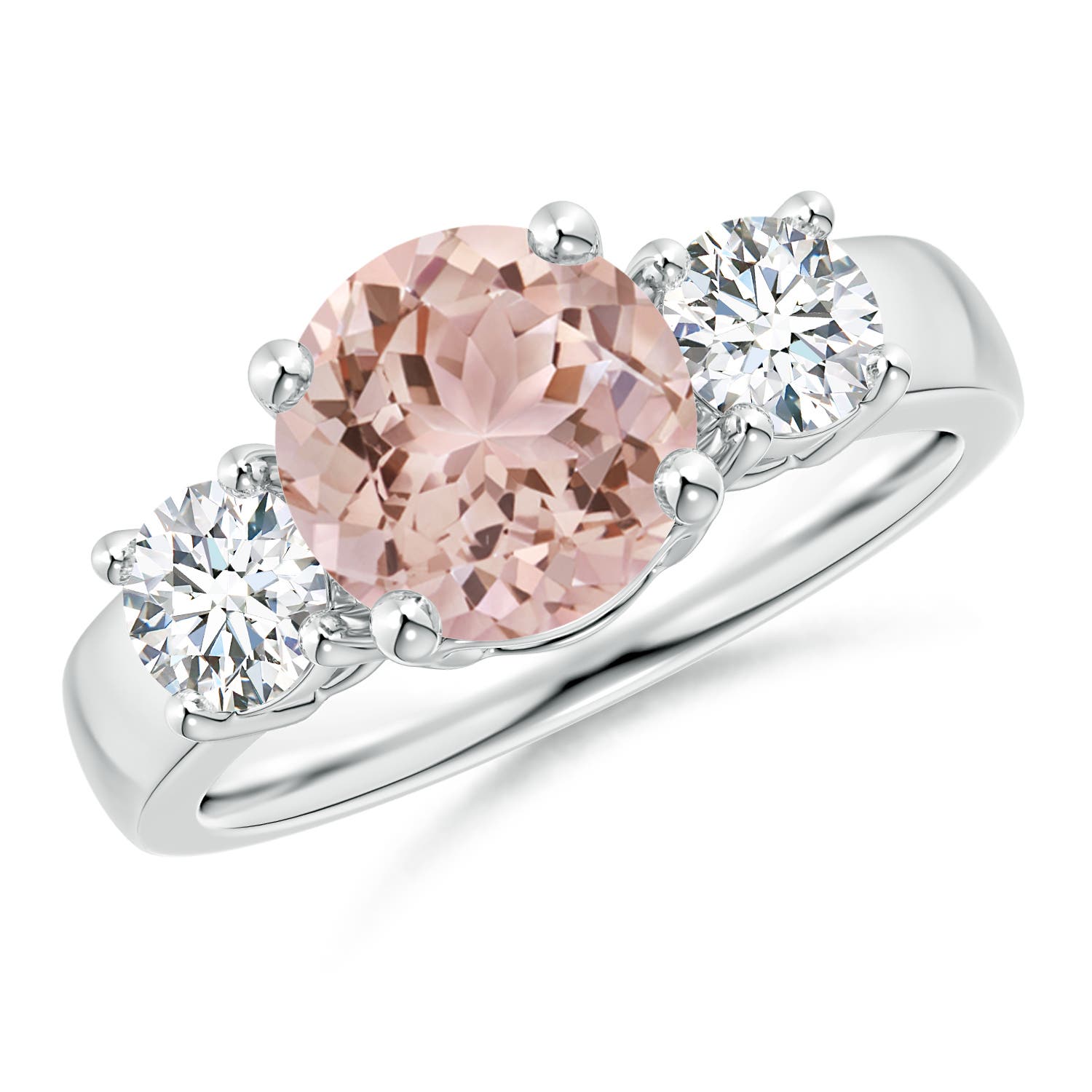 Classic Morganite and Diamond Three Stone Engagement Ring | Angara