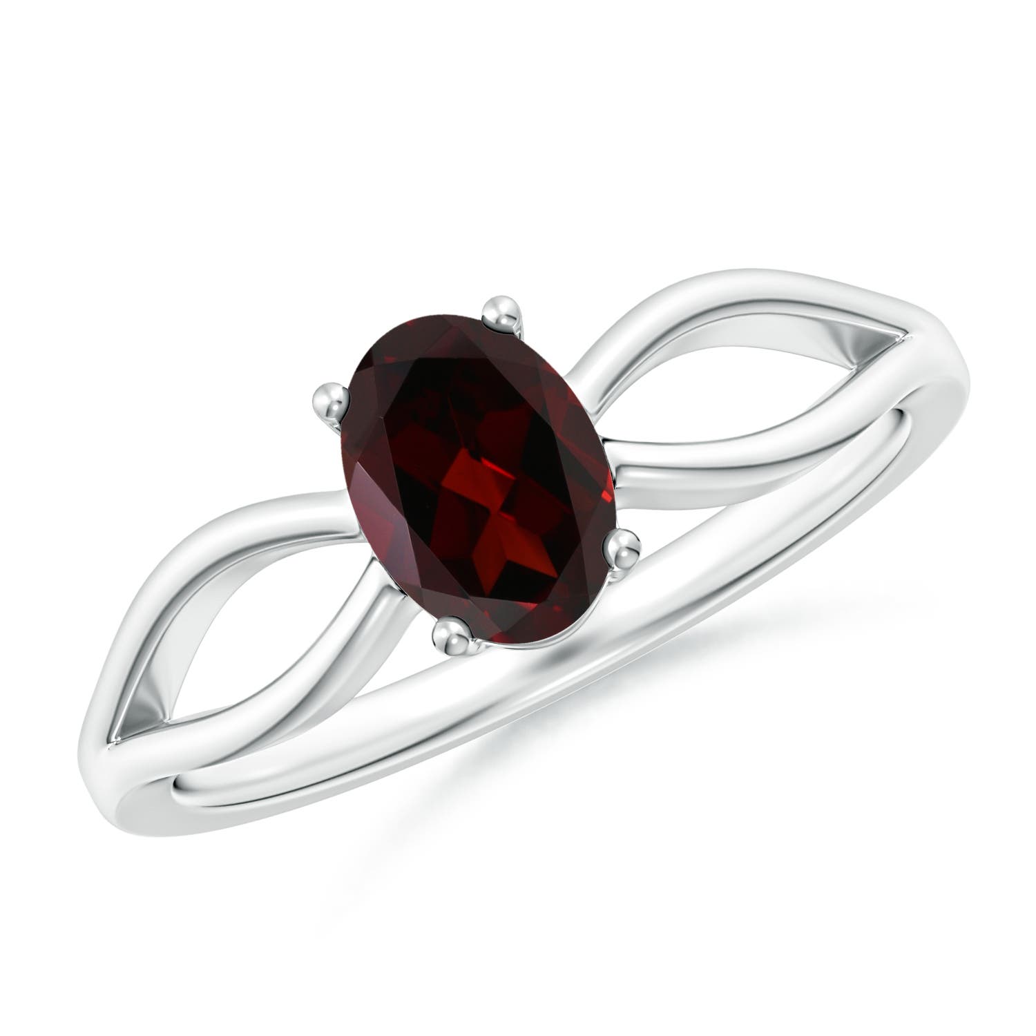 ANGARA Natural Garnet Solitaire Split Shank Ring in Silver (Size-7x5mm ...