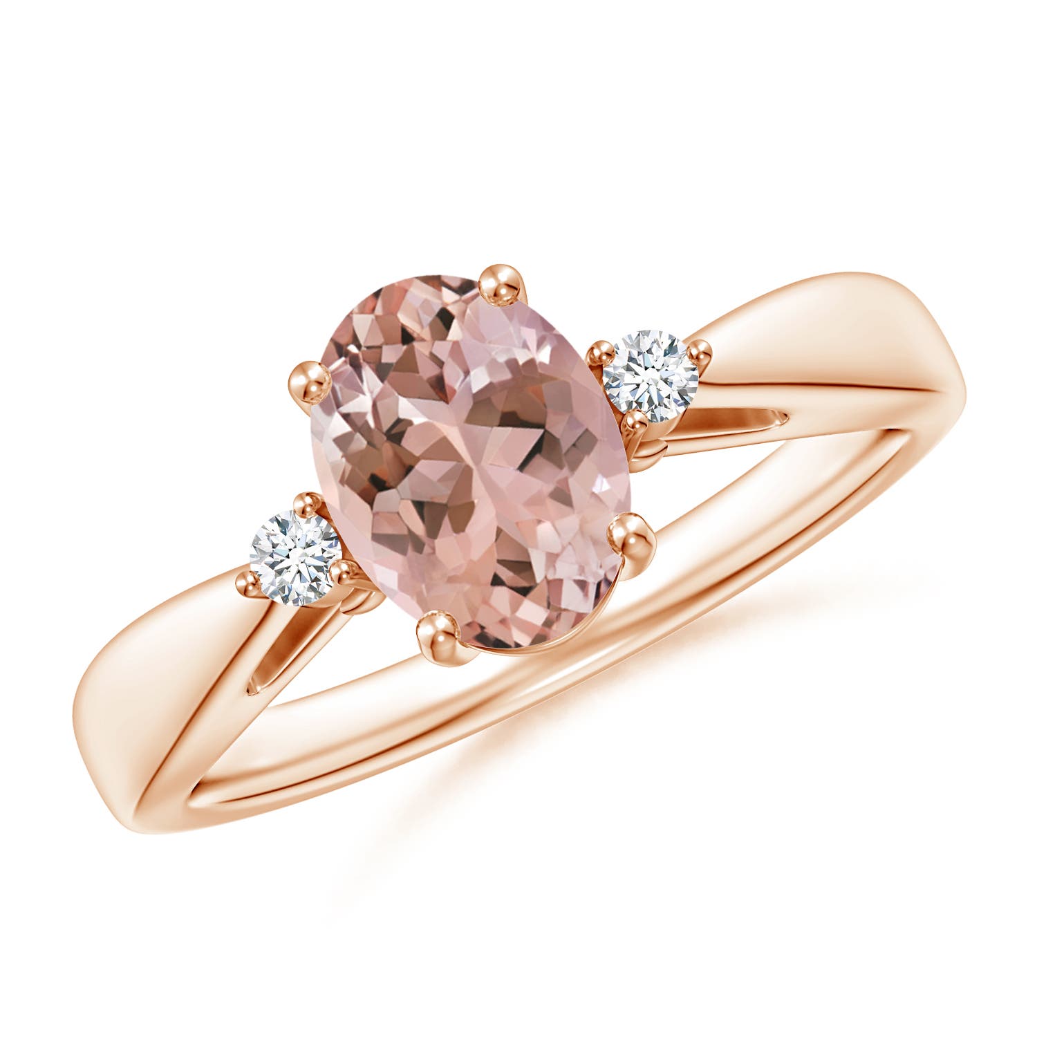 Tapered Shank Morganite Solitaire Ring with Diamond Accents | Angara