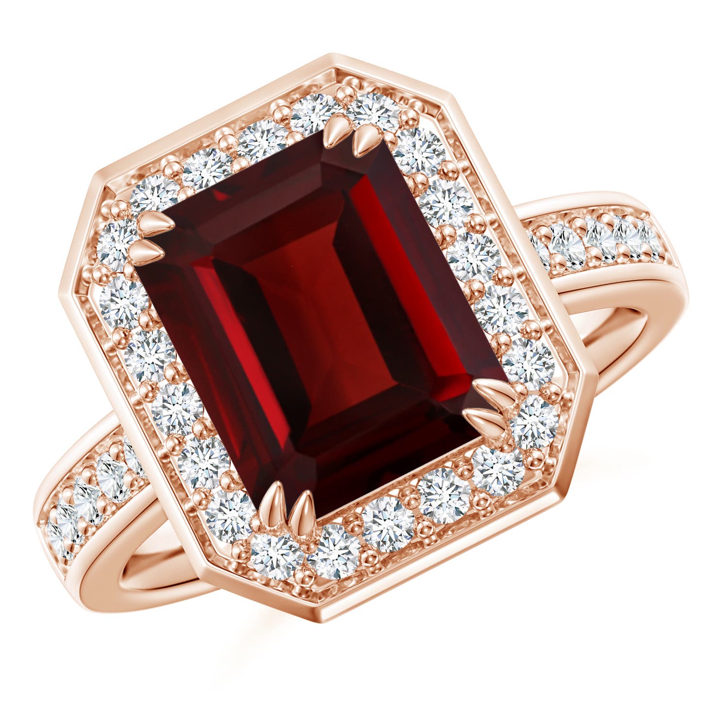 ANGARA Emerald-Cut Garnet Engagement Ring with Diamond Halo in 14k ...