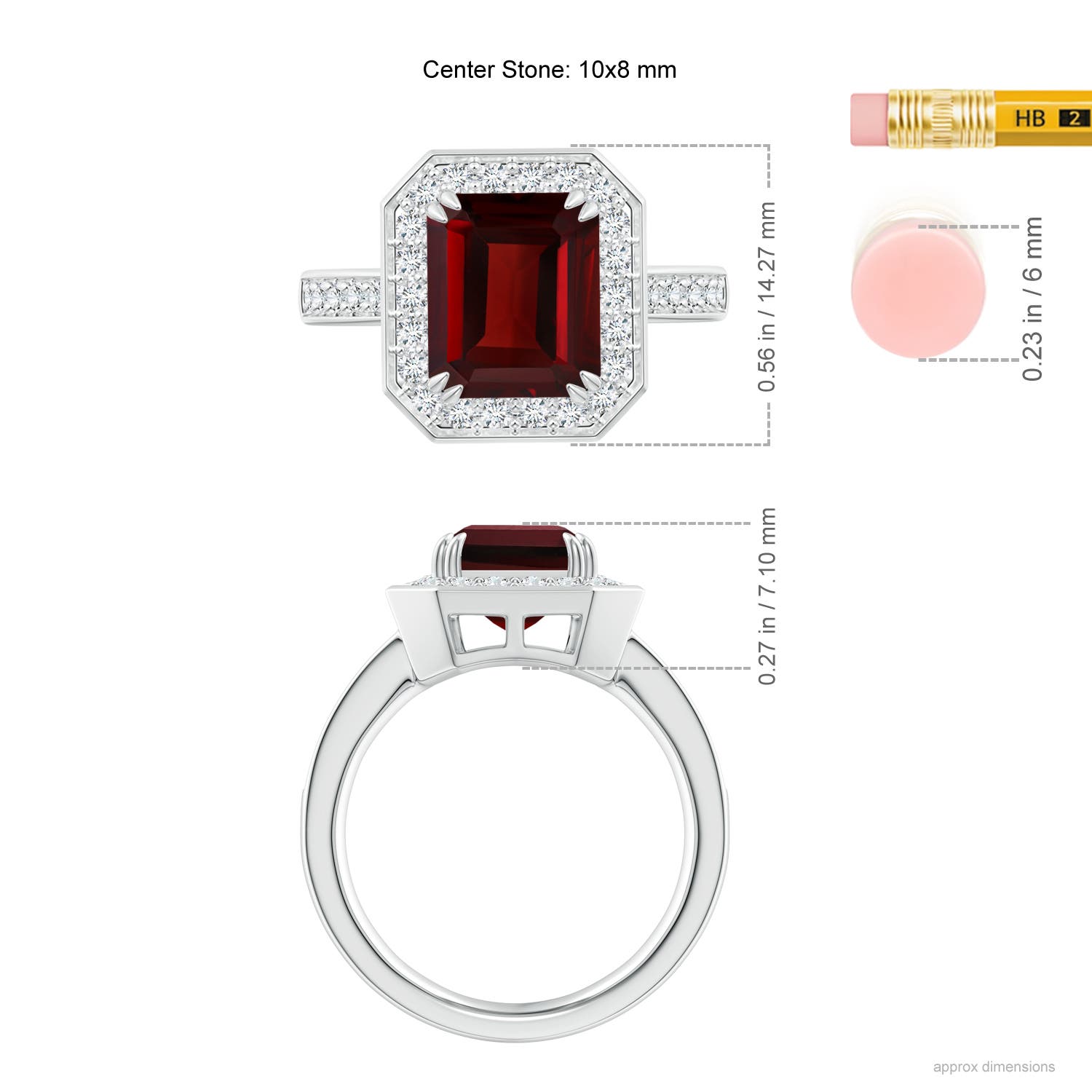 ANGARA Emerald-Cut Garnet Engagement Ring with Diamond Halo in 14k ...