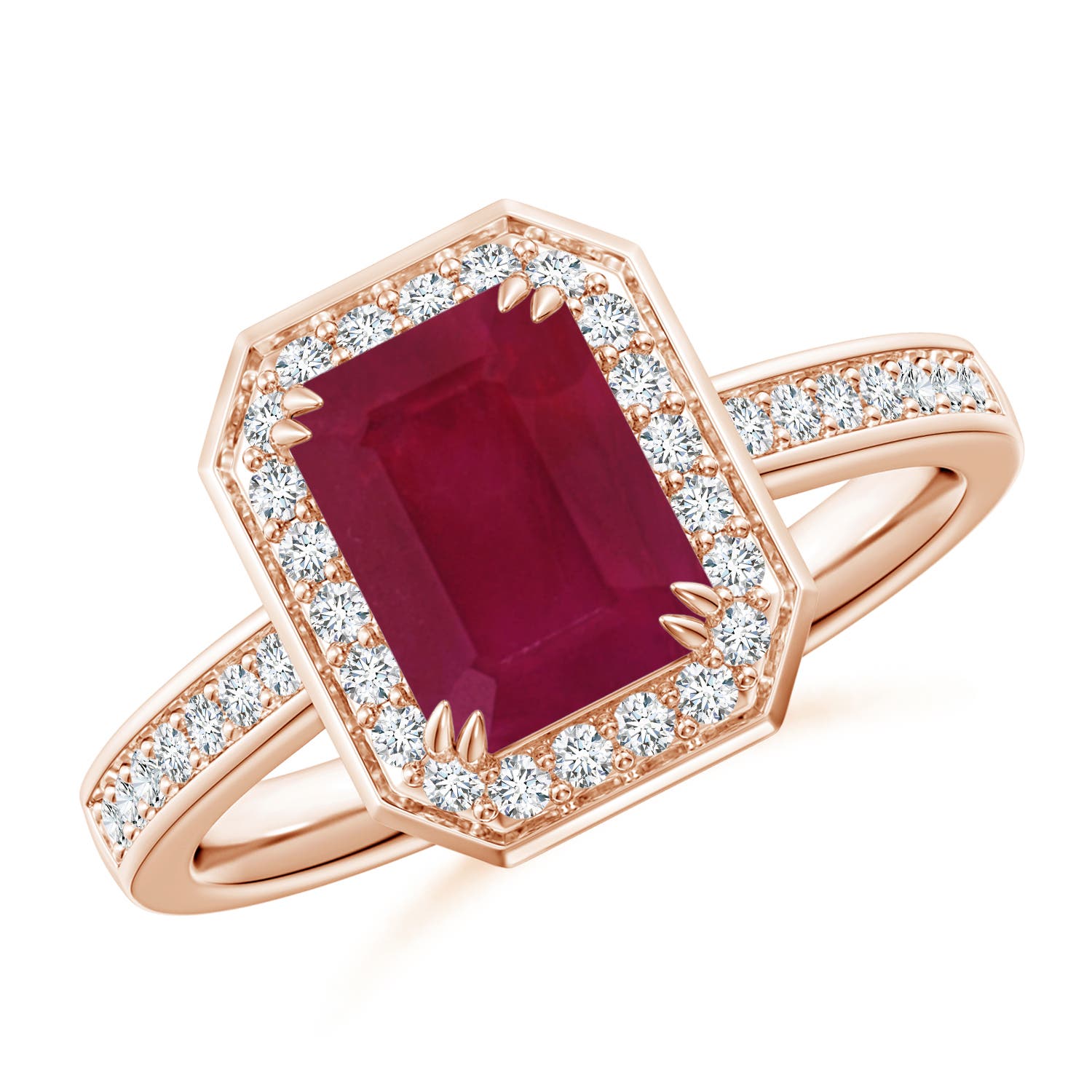 ANGARA Emerald-Cut Ruby Engagement Ring with Diamond Halo for Women in ...
