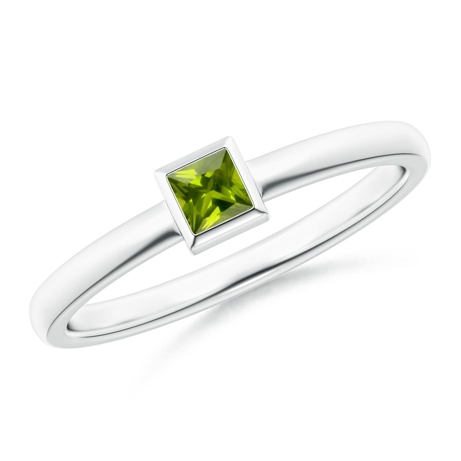 Bezel-Set Solitaire Square Peridot Stackable Ring | Angara