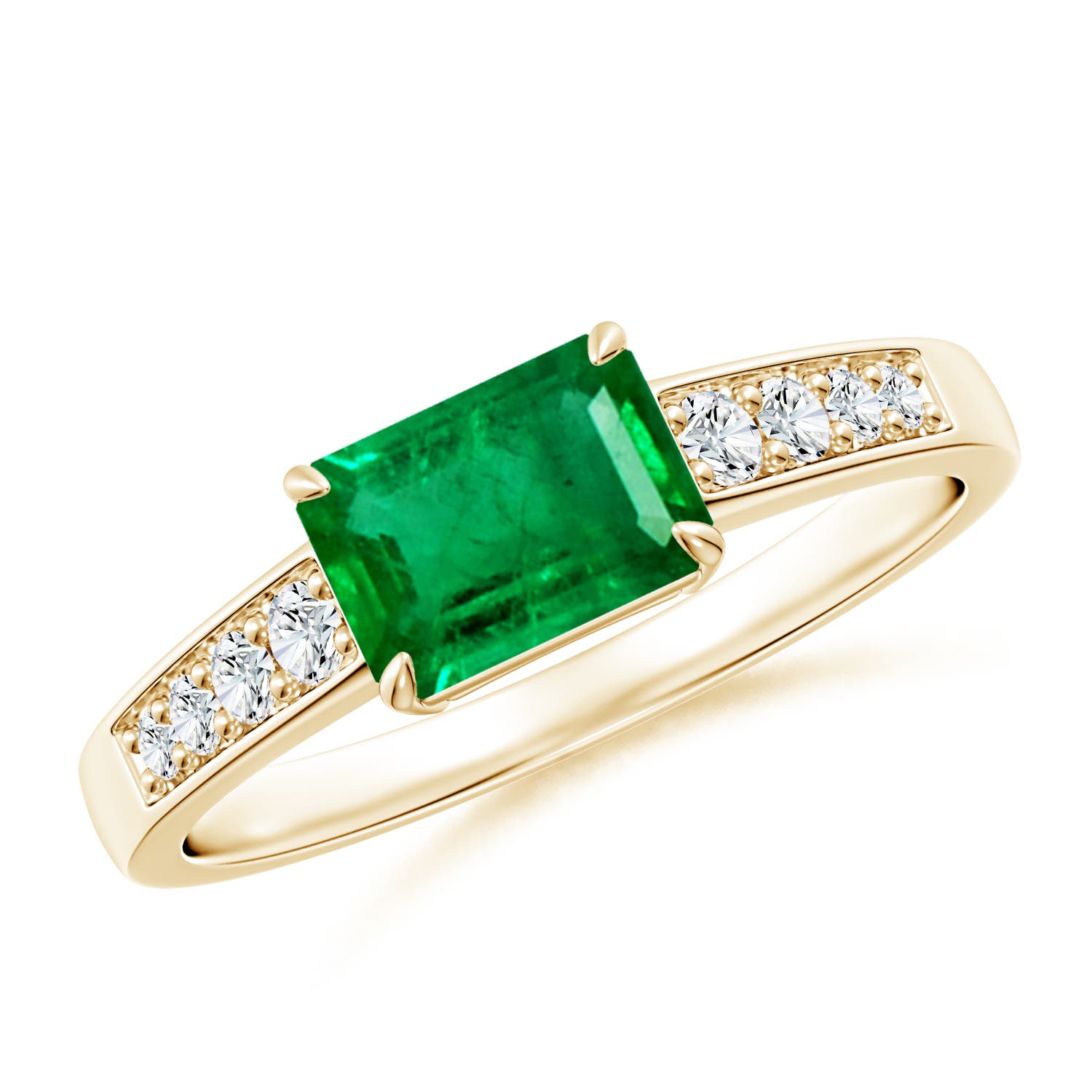 ANGARA East West Emerald-Cut Emerald Solitaire Ring with Diamond ...