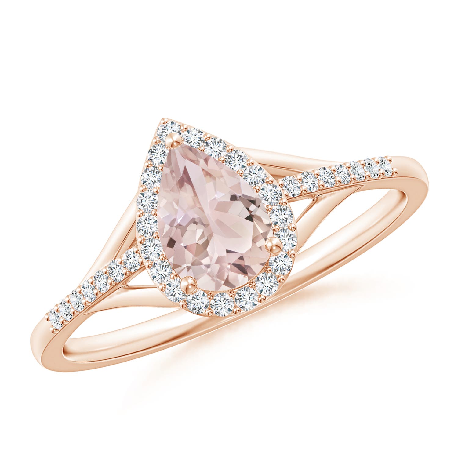ANGARA Pear-Shaped Morganite Ring with Diamond Halo for Women in 14K ...
