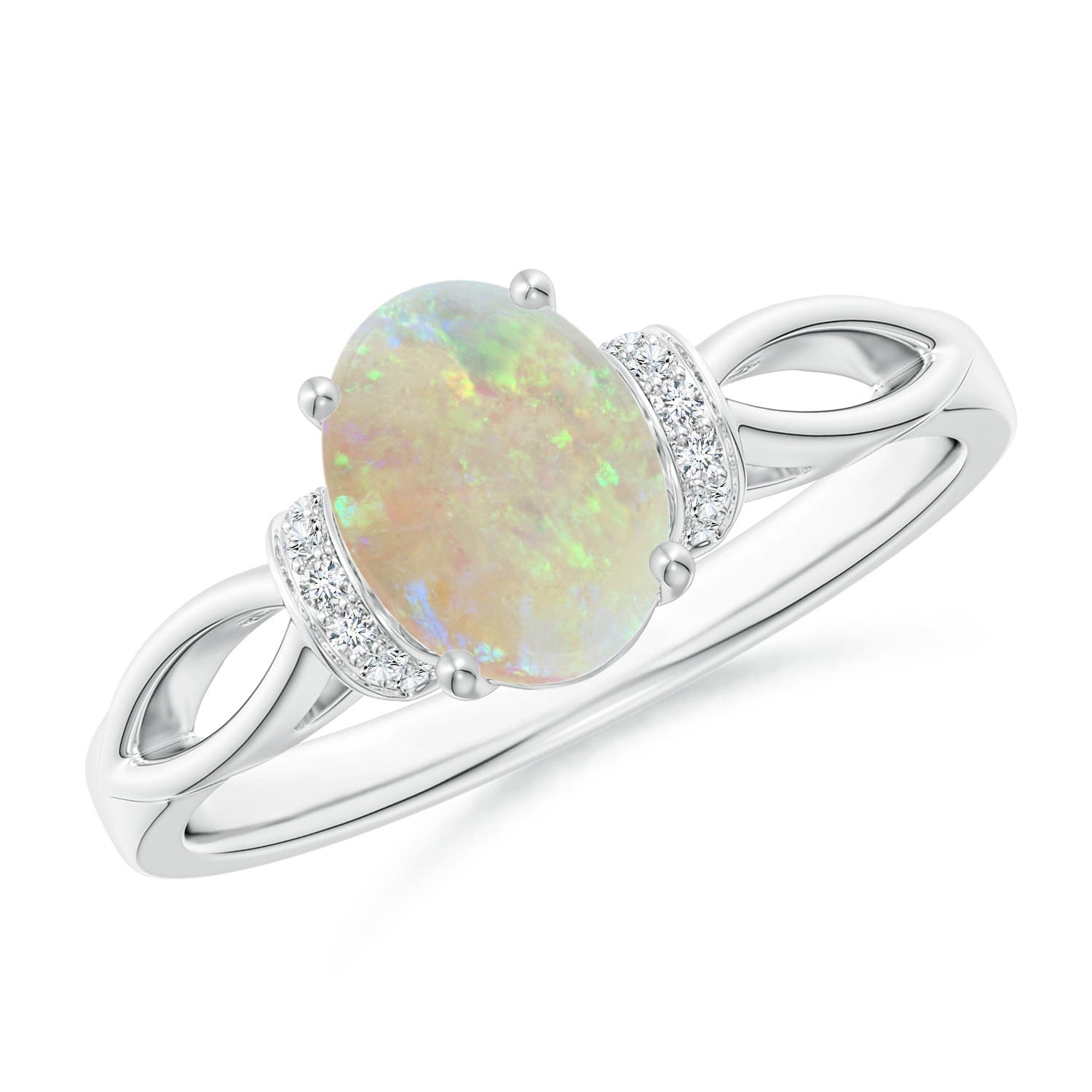 ANGARA Solitaire Opal Split Shank Ring with Diamonds for Women in 14K ...