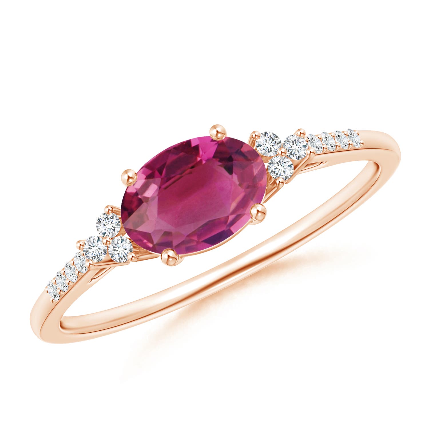 ANGARA Horizontally Set Oval Pink Tourmaline Solitaire Ring with Diamond Accents | eBay
