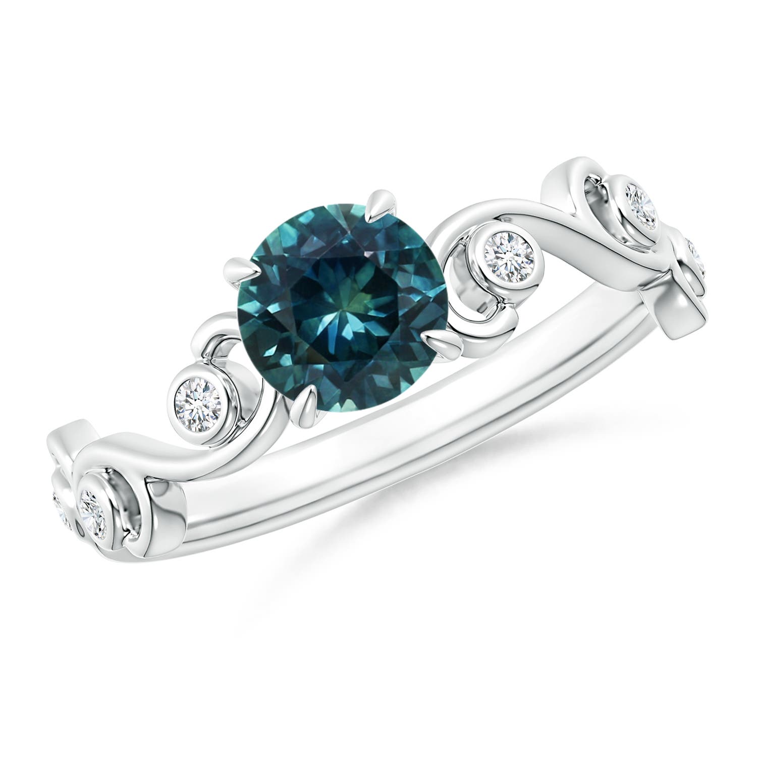 Teal Montana Sapphire and Diamond Ivy Scroll Ring | Angara