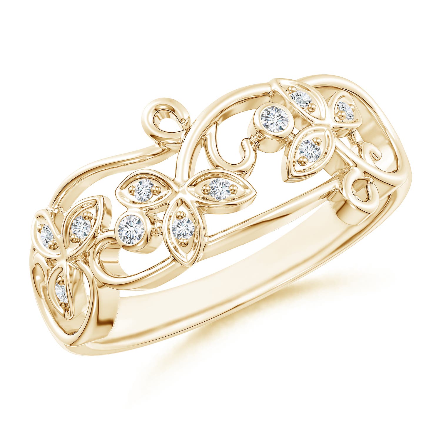 ANGARA Vintage Style Diamond Flower Scroll Ring in 14K Gold (GVS2, 0.08 ...