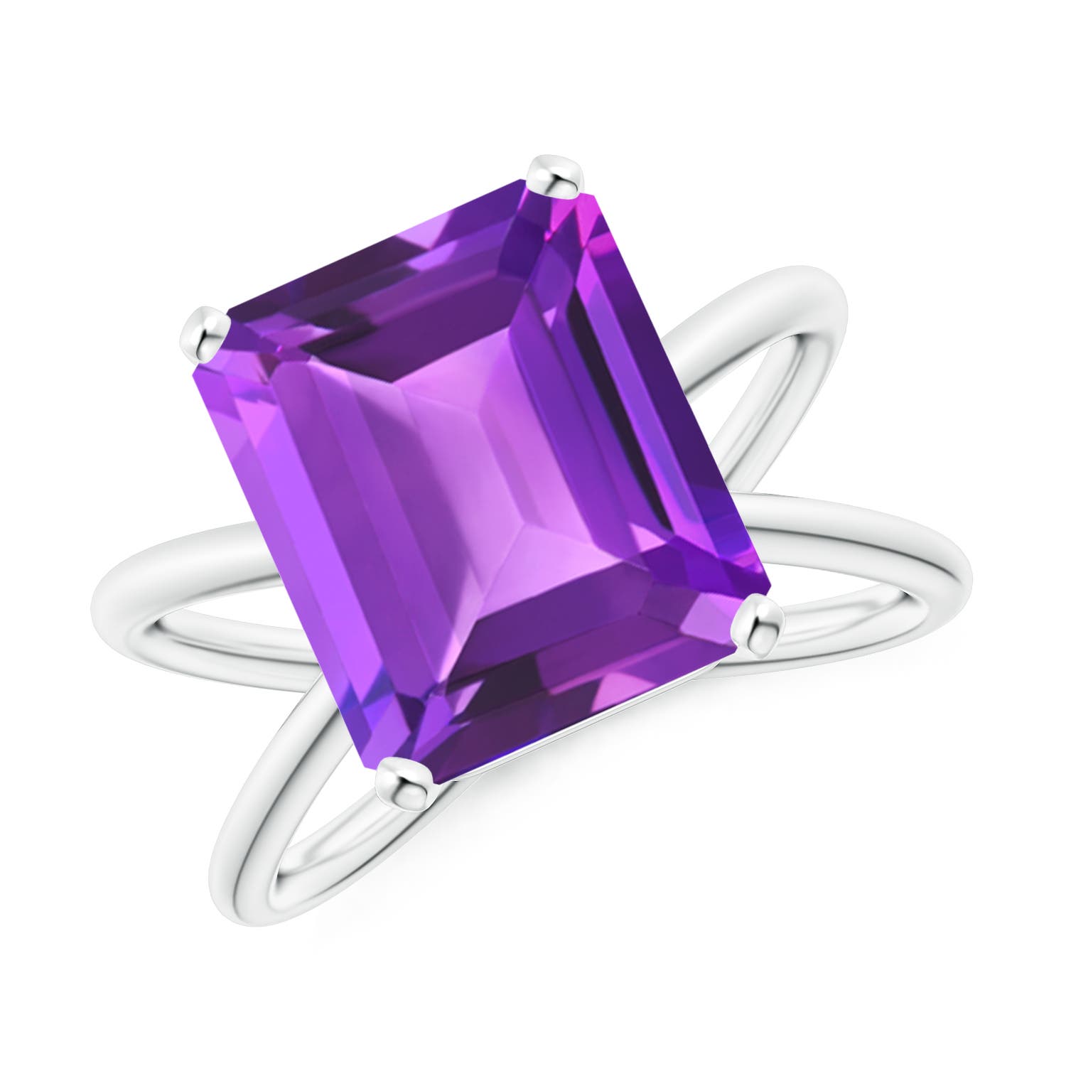 Emerald-Cut Amethyst Criss-Cross Split Shank Cocktail Ring | Angara