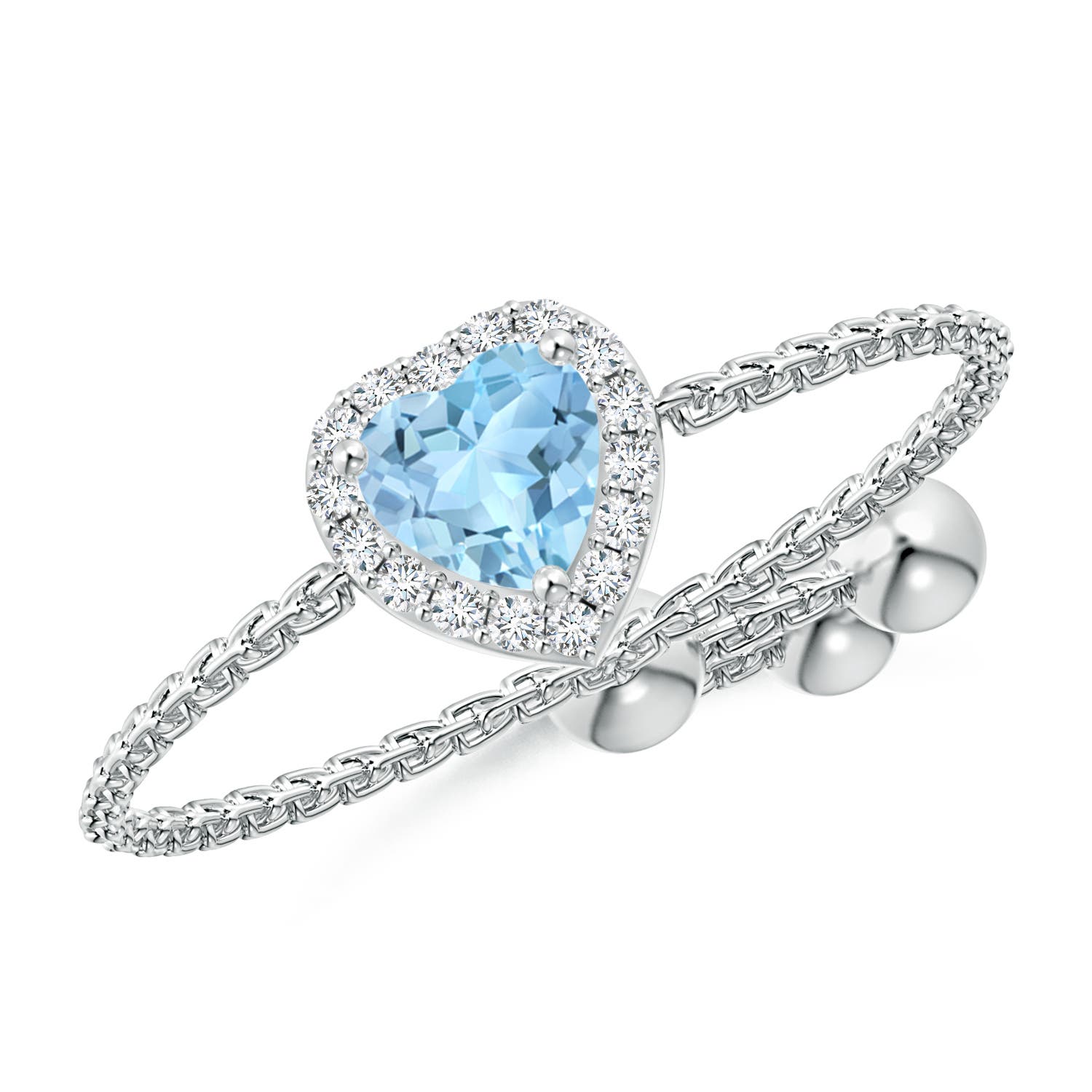 Heart-Shaped Aquamarine Bolo Ring with Diamond Halo | Angara