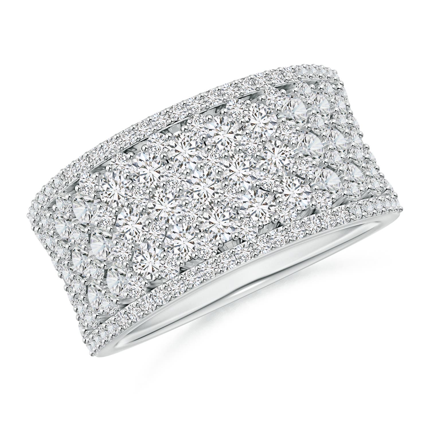 Multi-Row Diamond Concave Broad Anniversary Ring