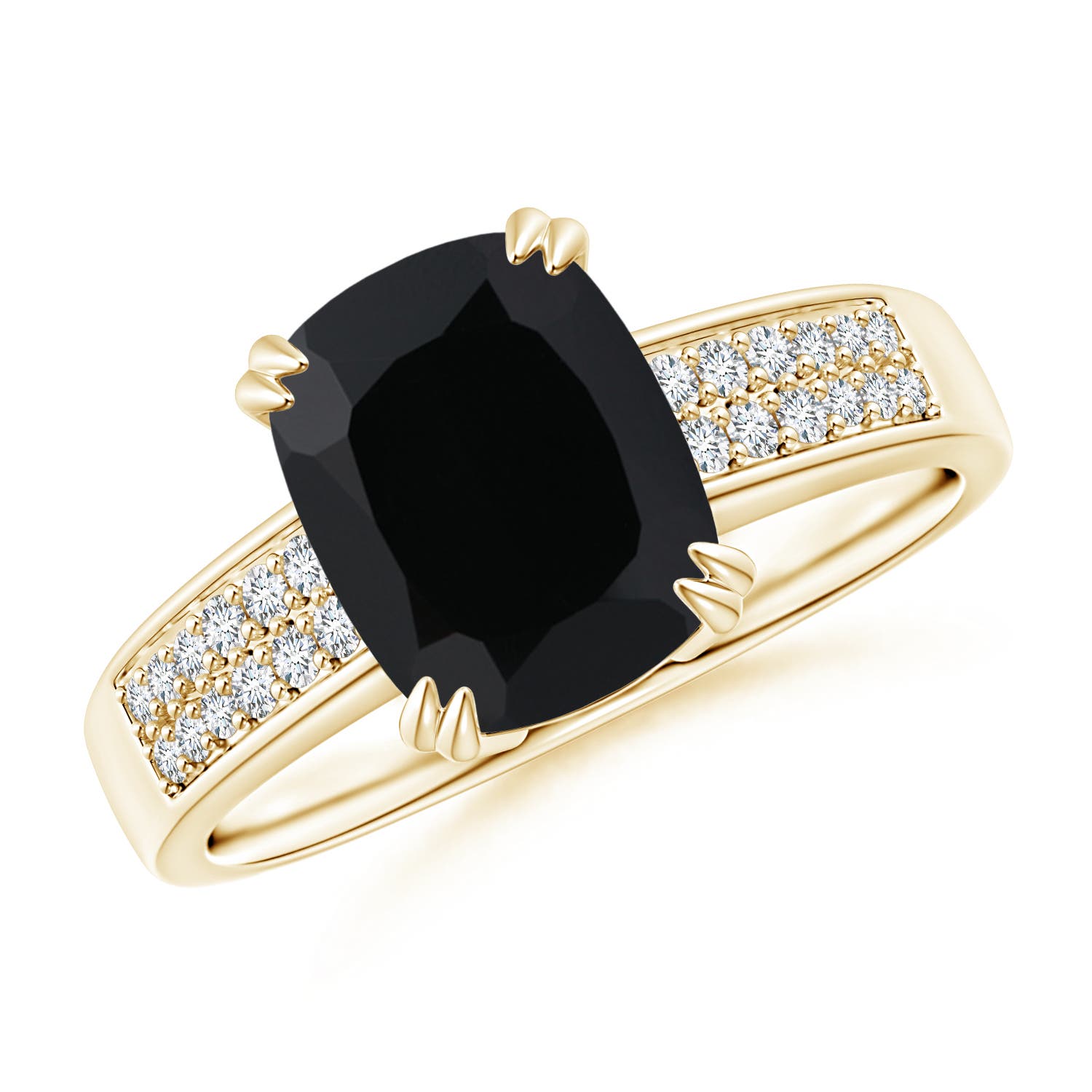 Cushion Cut Black Onyx Ring with Diamond Accents | Angara