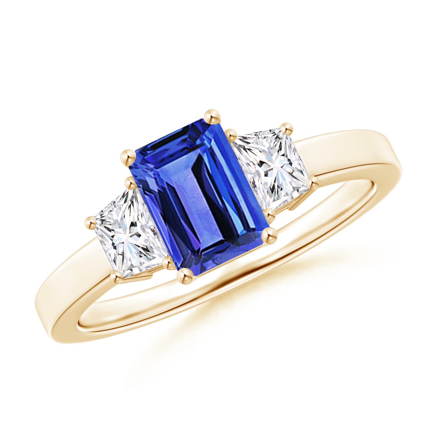 Emerald Cut Tanzanite and Diamond Three Stone Ring | Angara