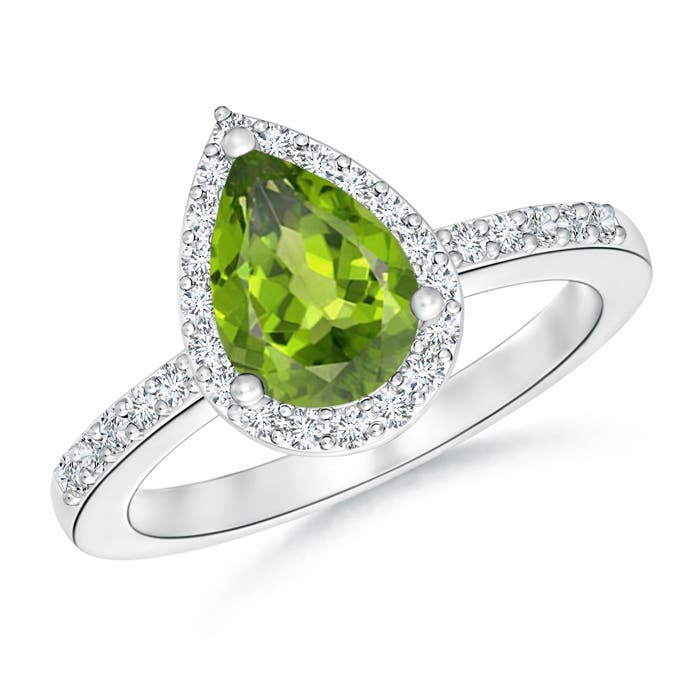 Pear Peridot Ring with Diamond Halo | Angara