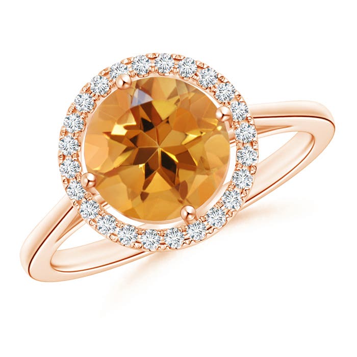 ANGARA Floating Round Citrine Ring with Diamond Halo for Women in 14K ...