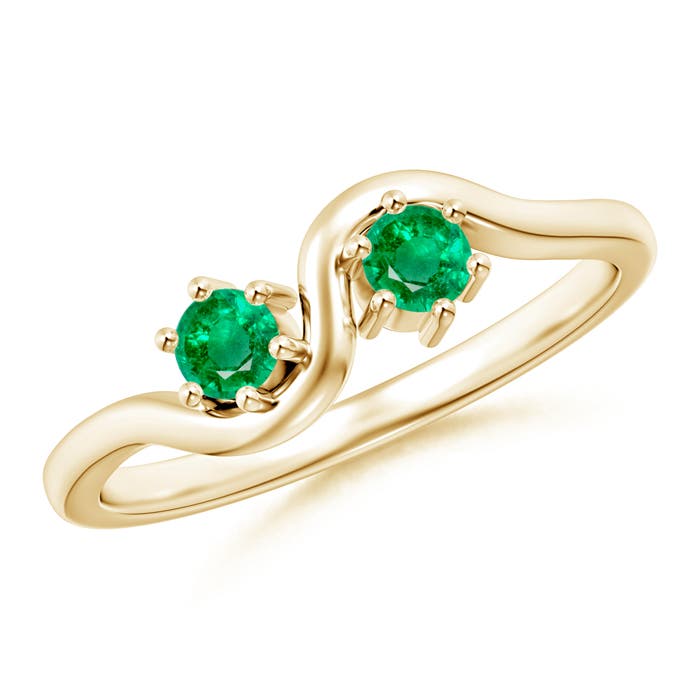 Round Two Stone Twist Emerald Ring | Angara