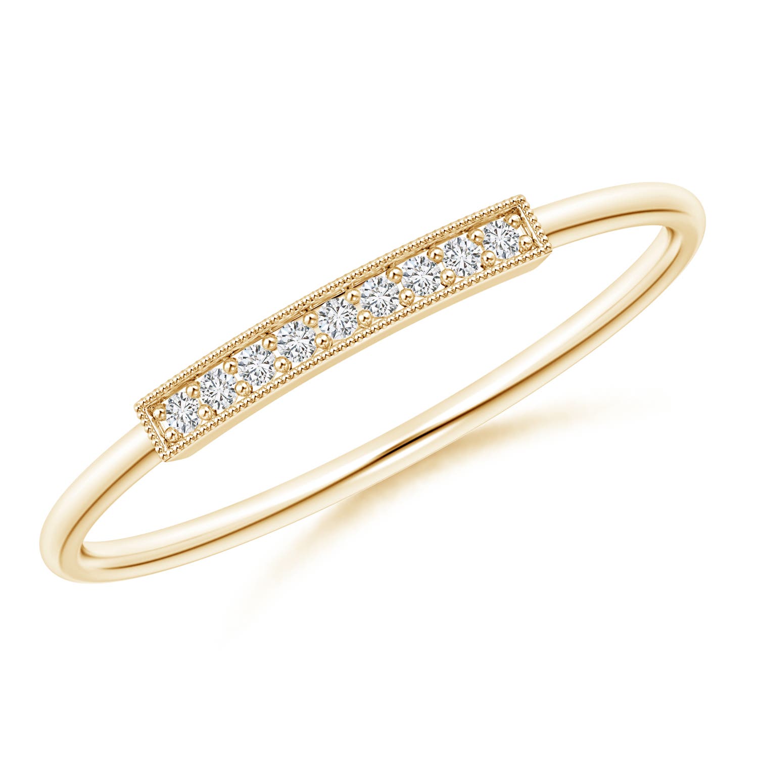 Pave Set Diamond Bar Ring with Milgrain | Angara