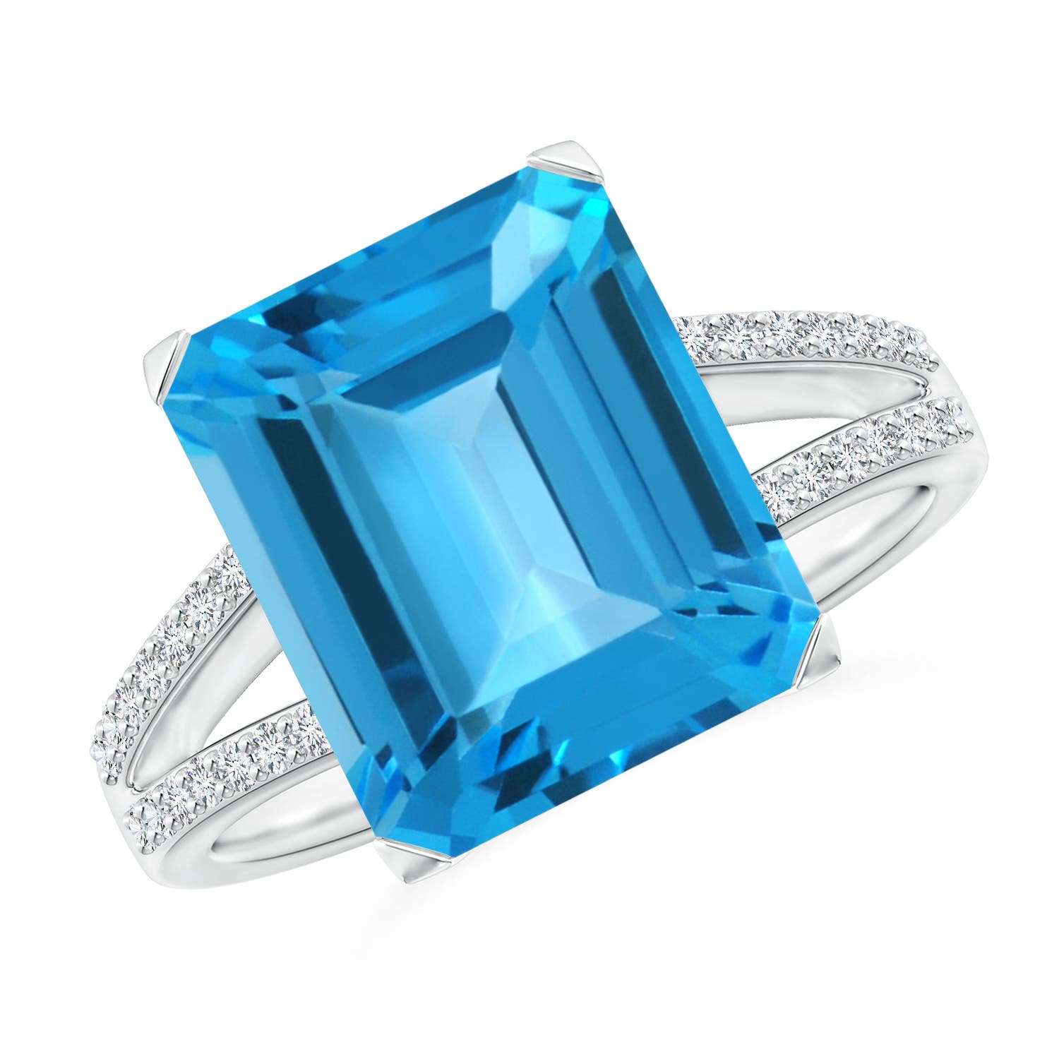 Emerald-Cut Swiss Blue Topaz Split Shank Cocktail Ring | Angara